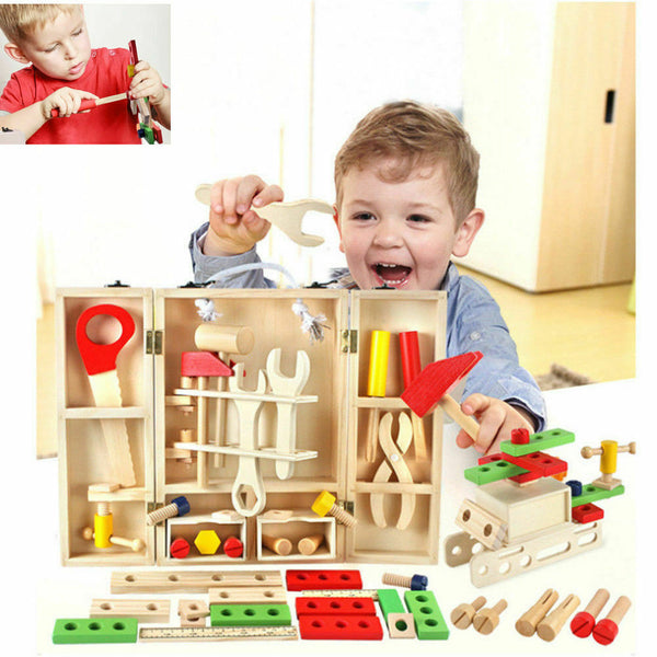 Junior Wooden Tool Set Toy Kids Carpenter Pretend Role Play Tools Gift ...